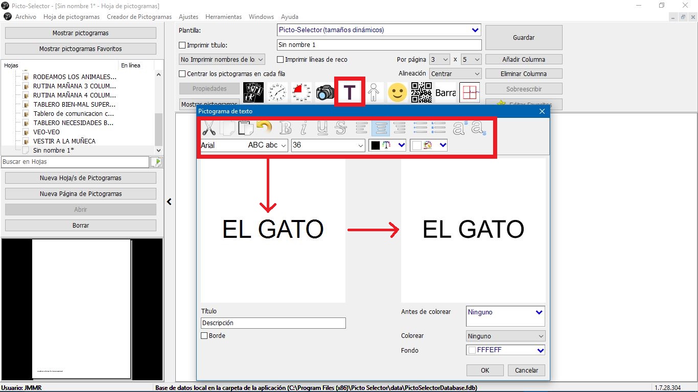 Picto Selector – 8 – Add text boxes – Aula abierta de ARASAAC