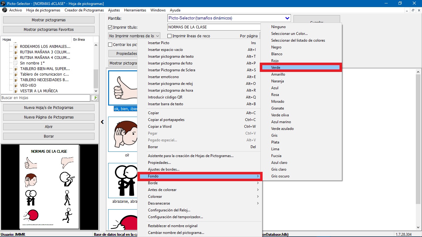 Picto Selector – 9 – Pictogram context menu - Aula abierta de ARASAAC