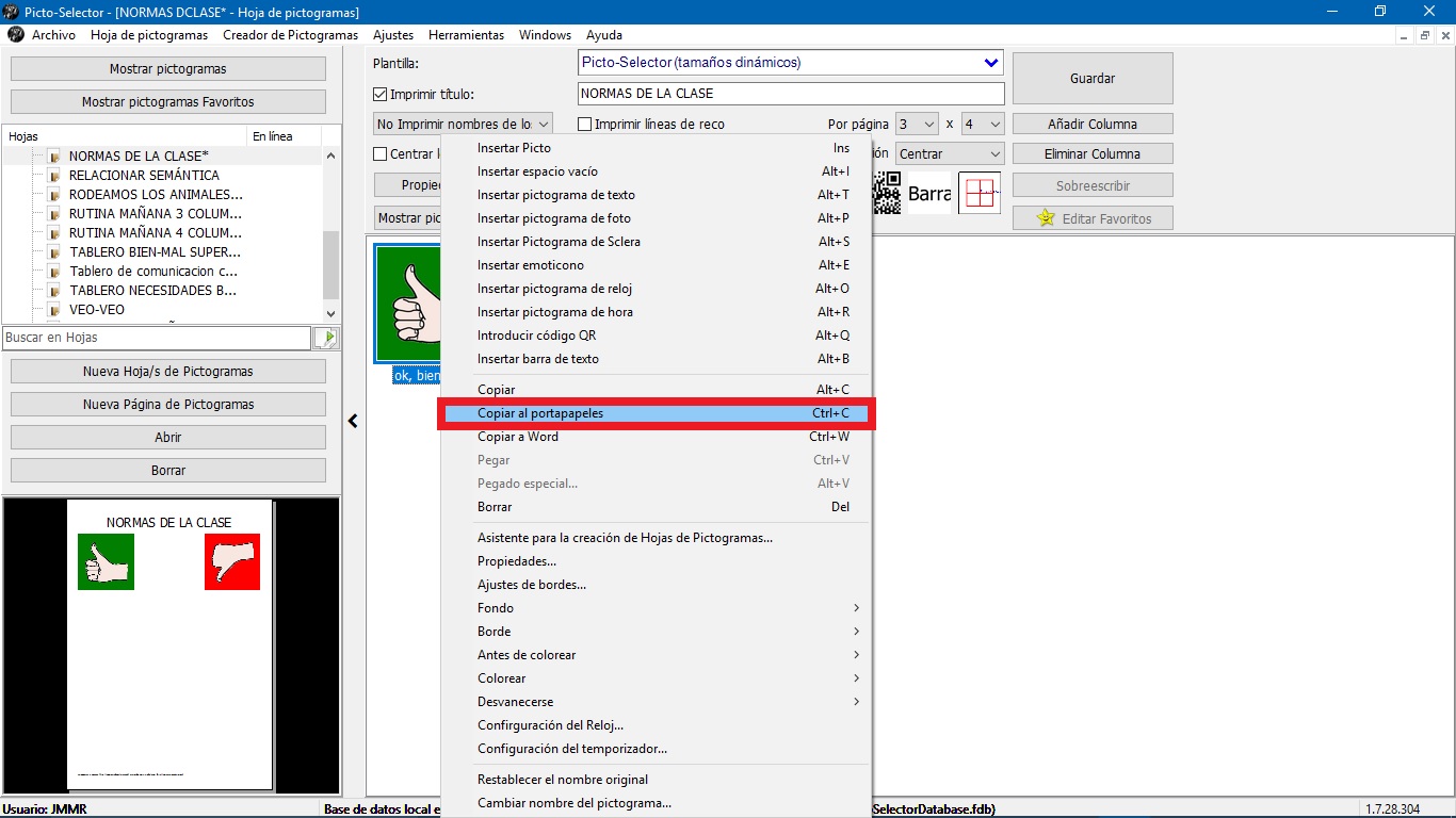 Picto Selector – 9 – Pictogram context menu - Aula abierta de ARASAAC