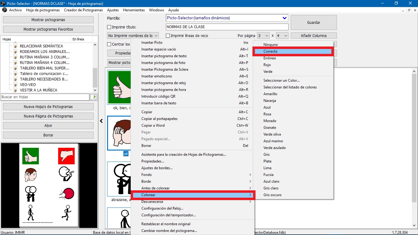 Picto Selector – 9 – Pictogram context menu - Aula abierta de ARASAAC