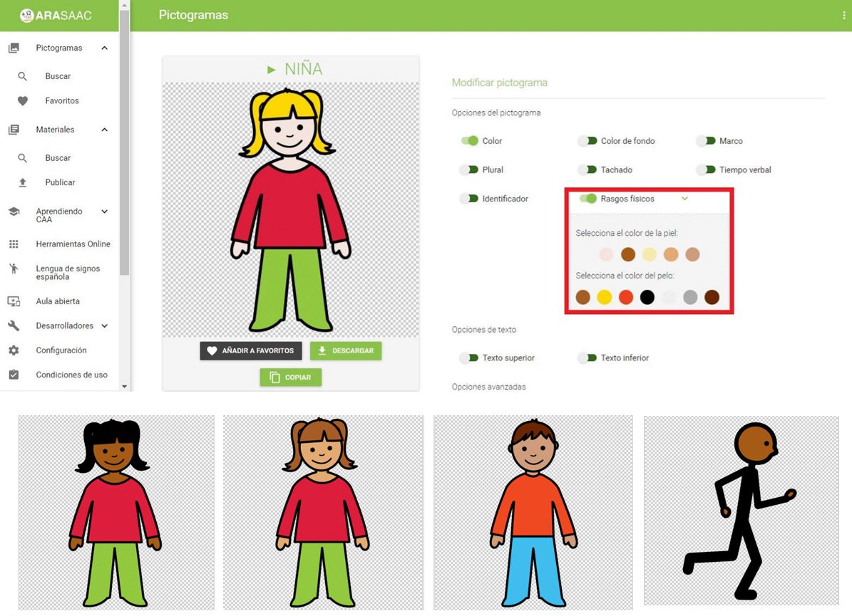 Tutorial 9 – Página web de ARASAAC – Personalización – Rasgos físicos ...