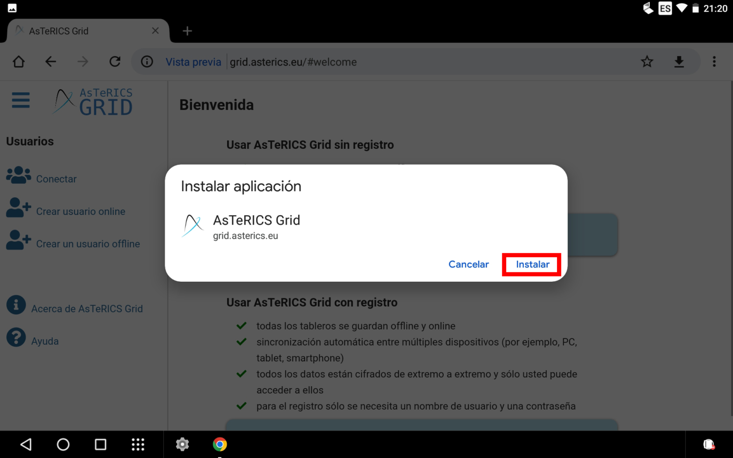 AsTeRICS Grid Dynamic Communicator – Installation as an app under Android – Aula abierta de ARASAAC