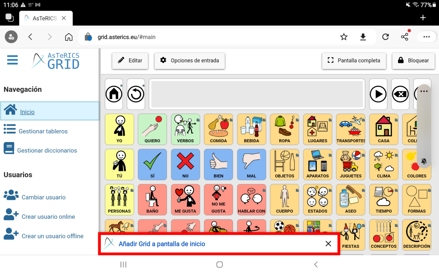 AsTeRICS Grid Dynamic Communicator – Installation as an app under ...