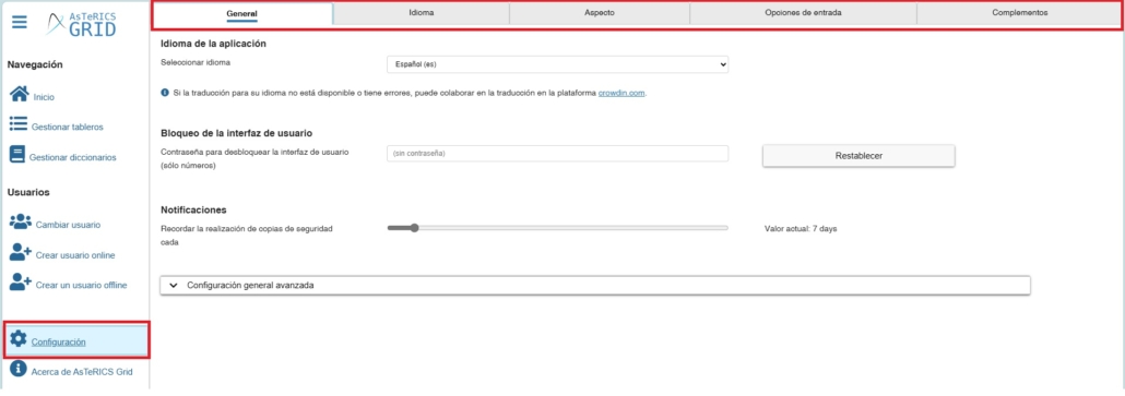 AsTeRICS Grid Communicator – 19 – Settings - Aula abierta de ARASAAC