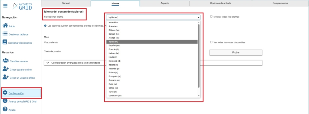 AsTeRICS Grid Communicator – 19 – Settings - Aula abierta de ARASAAC